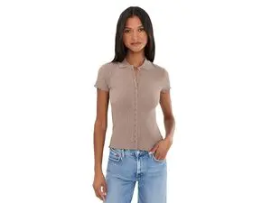 Madewell Ribbed Cap Sleeve Polo - Brown