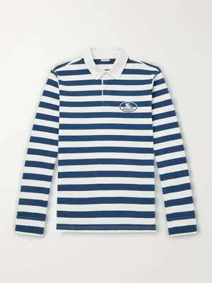 Burberry Logo-embroidered Striped Cotton Polo Sweater - Blue