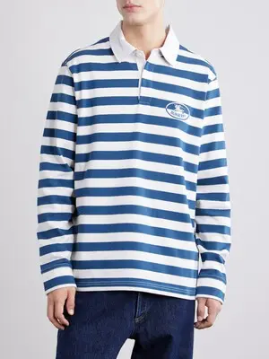 Burberry Logo-embroidered Striped Cotton Polo Sweater - Blue
