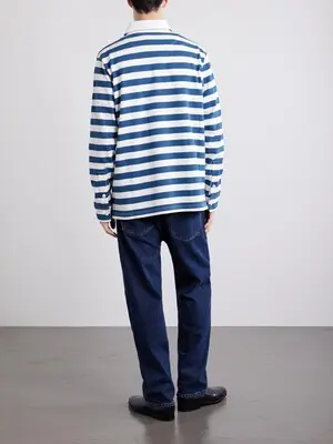 Burberry Logo-embroidered Striped Cotton Polo Sweater - Blue