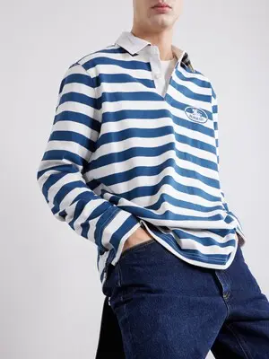 Burberry Logo-embroidered Striped Cotton Polo Sweater - Blue