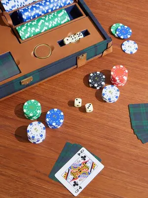 Ralph Lauren Sawyer Checked Canvas And Leather Poker Set