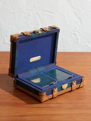 Ralph Lauren Sawyer Leather-trimmed Checked Canvas Card Set - Blue