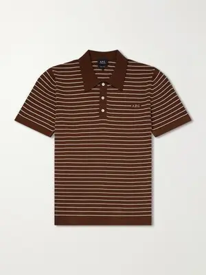 A.p.c. Tristan Logo-embroidered Striped Cotton Polo Shirt - Brown