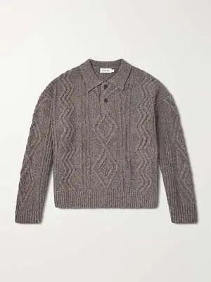 FRAME Cable-knit Wool And Cashmere-blend Polo Sweater - Gray