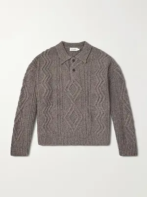 FRAME Cable-knit Wool And Cashmere-blend Polo Sweater