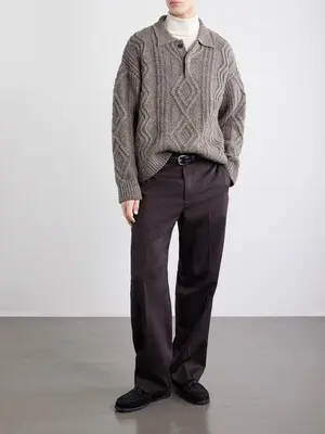 FRAME Cable-knit Wool And Cashmere-blend Polo Sweater