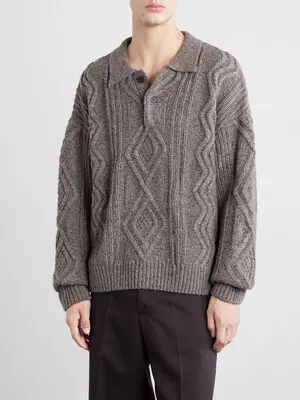 FRAME Cable-knit Wool And Cashmere-blend Polo Sweater