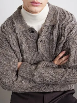 FRAME Cable-knit Wool And Cashmere-blend Polo Sweater