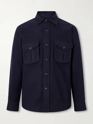 Caruso Brushed Wool Overshirt - Blue