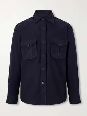 Caruso Brushed Wool Overshirt - Navy