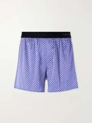TOM FORD Printed Stretch-silk Satin Boxer Briefs - Blue