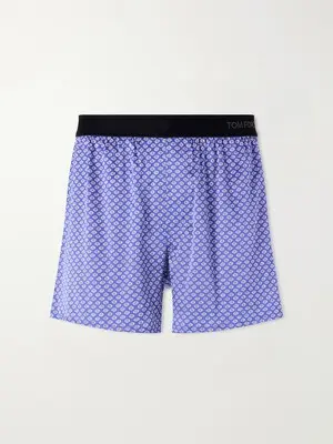 TOM FORD Printed Stretch-silk Satin Boxer Briefs - Blue