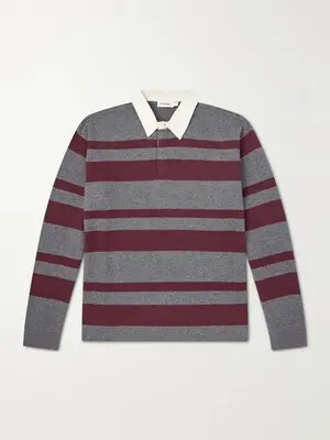 FRAME Striped Wool And Cashmere-blend Polo Shirt - Gray