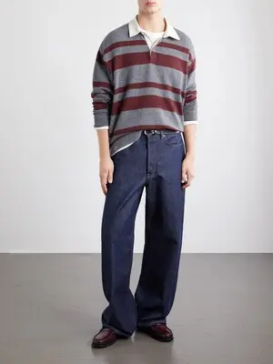 FRAME Striped Wool And Cashmere-blend Polo Shirt