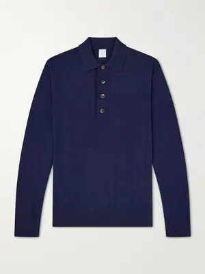 Eleventy Cotton And Cashmere-blend Polo Shirt - Blue