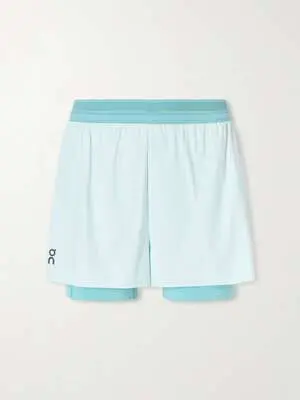 On Performance 3" Layered Mesh-trimmed Stretch-jersey Shorts - Blue