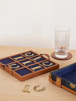 Ralph Lauren Sawyer Checked Canvas Tic-tac-toe Set With Leather Trim