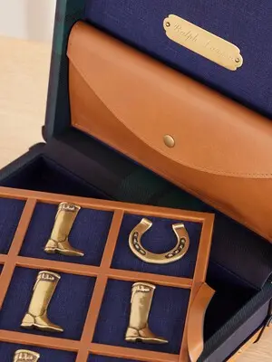 Ralph Lauren Sawyer Checked Canvas Tic-tac-toe Set With Leather Trim