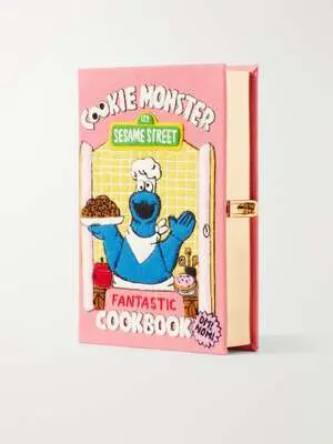 OLYMPIA LE-TAN Cookie Monster Fantastic Cookbook Embroidered Canvas Clutch - Pink