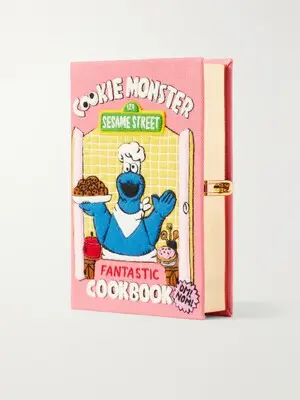 OLYMPIA LE-TAN Embroidered "cookie Monster Fantastic Cookbook" Canvas Clutch - Pink