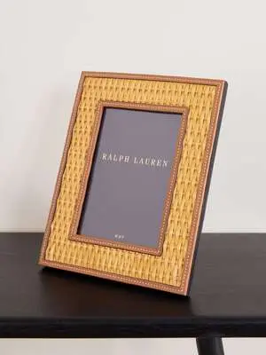 Ralph Lauren Bailey Leather-trimmed Woven Rattan Frame - Brown