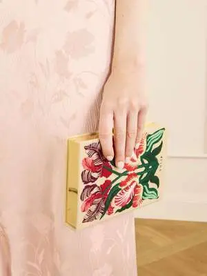 OLYMPIA LE-TAN Tulip Embroidered Canvas Clutch