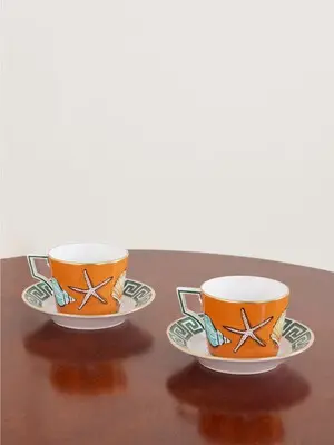 GINORI 1735 Il Viaggio Di Nettuno Porcelain Teacup And Saucers - Orange