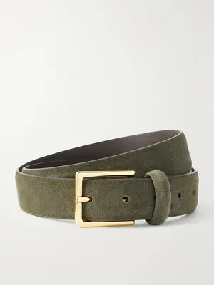 Anderson's Suede Belt With Gold-tone Buckle - Green