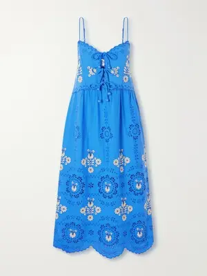 Sea Catharina Floral-embroidered Maxi Dress - Blue