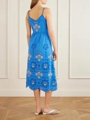 Sea Catharina Embroidered Cotton And Linen Blend Maxi Dress - Blue