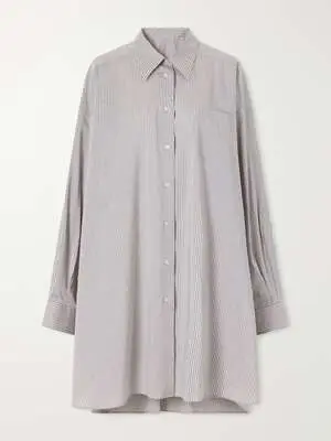 MAISON MARGIELA Oversized Striped Cotton And Silk-blend Shirt - Light Gray