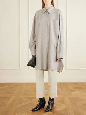 MAISON MARGIELA Oversized Striped Cotton And Silk-blend Shirt - Light Gray
