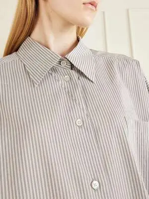 MAISON MARGIELA Oversized Striped Cotton And Silk-blend Shirt - Light Gray