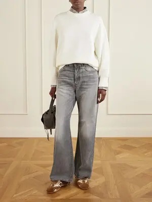 Acne Studios Bilaria Lace-up Suede And Leather Ballet Flats - Neutrals