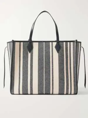 METIER Chameleon 41 Striped Leather-trimmed Canvas Tote - Black