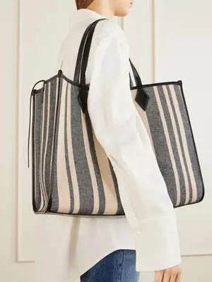 METIER Chameleon 41 Striped Leather-trimmed Canvas Tote