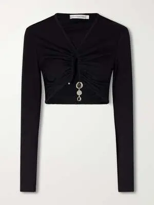 Christopher Esber Droplet Crystal-embellished Ribbed Blouse - Black