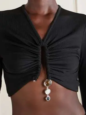 Christopher Esber Droplet Crystal-embellished Ribbed Blouse