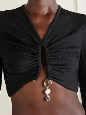 Christopher Esber Droplet Crystal-embellished Ribbed Blouse