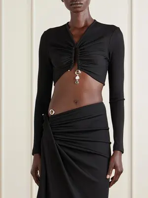 Christopher Esber Droplet Crystal-embellished Ribbed Blouse