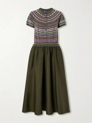 Polo Ralph Lauren Striped Wool, Cotton And Cashmere-blend Midi Dress - Green
