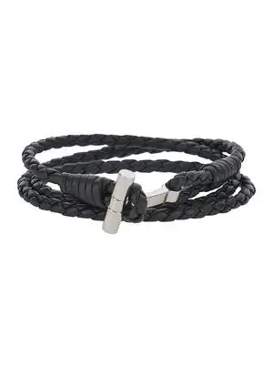 TOM FORD String Bracelet With Woven Design And Metal Plate Closure In Leather For - Black