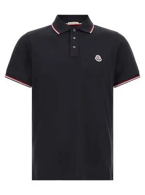 Moncler Tricolor Trim Polo Shirt - Blue