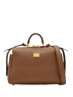 Dolce & Gabbana Dolce & Gabbana Vittoria Leather Tote Bag With Logo Plaque Brown