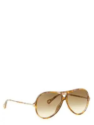 Chloé Aviator Sunglasses With Tortoiseshell Finish And Engraved Logo - Yellow