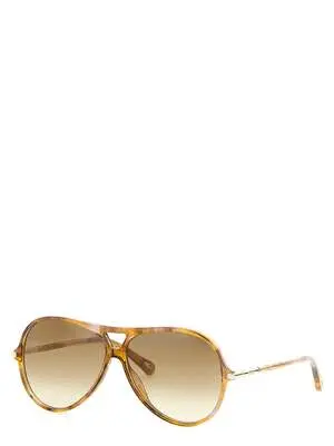 Chloé Aviator Sunglasses With Tortoiseshell Finish And Engraved Logo - Yellow