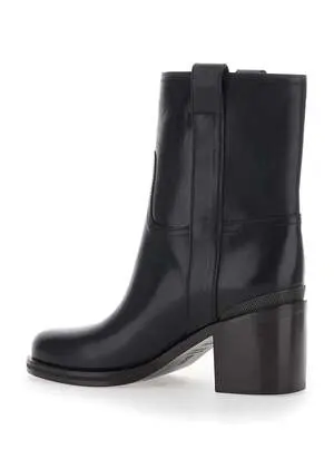 Brunello Cucinelli Black Leather Tapered Ankle Boots