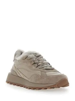Brunello Cucinelli Shearling Trimmed Leather Sneakers
