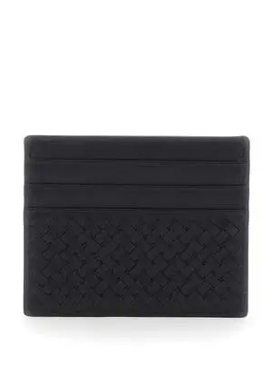 Dragon Diffusion Black Card Holder With Woven Design In Leather For